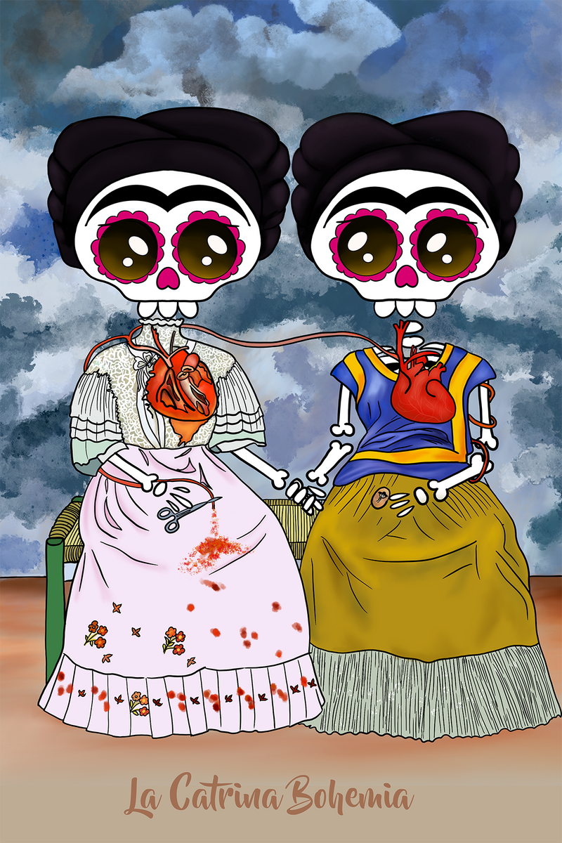 Wall decoration panel, reinterpretation of the two Fridas – La Catrina ...